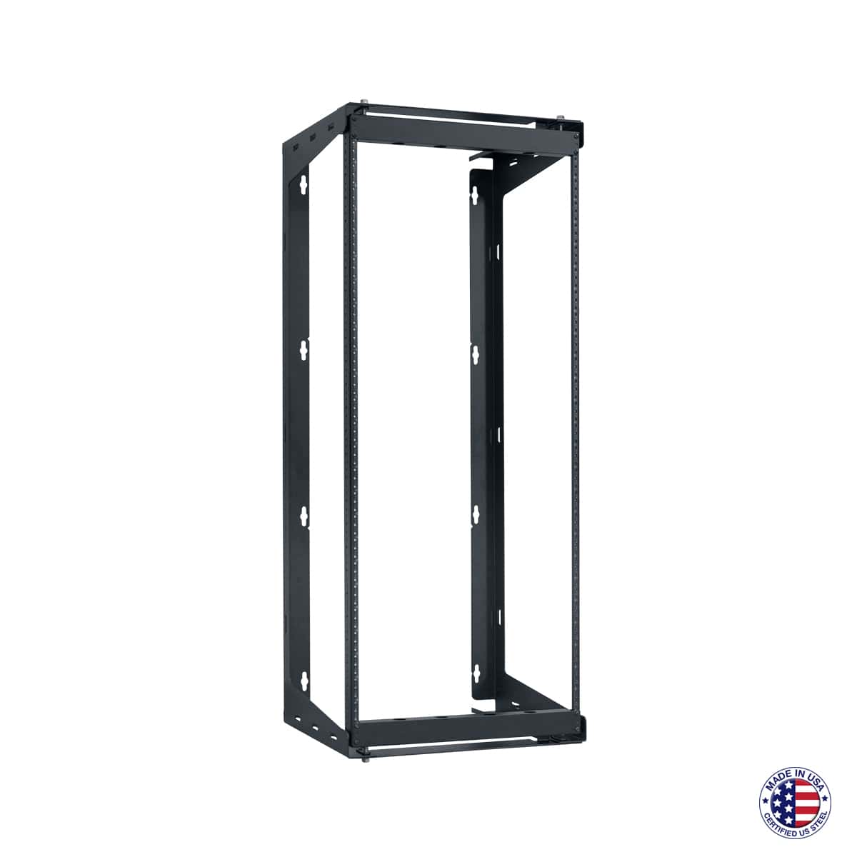 Swing gate wall rack for networking, open frame, made in US